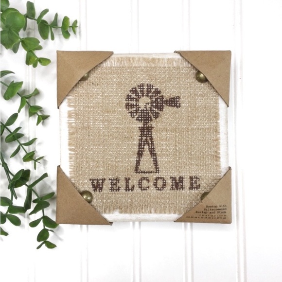 Wall Decor | Distressed White Wood And Burlap Welcome Signnwt Nib ...